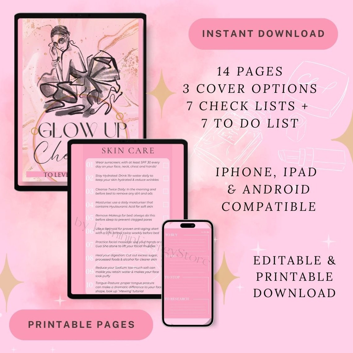 Glow Up Checklist 2024 Level Up Planner Self Care Monthly Glow Up