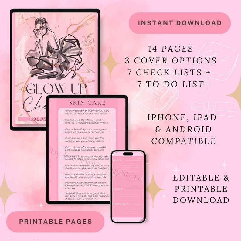 Glow up Checklist 2024, Level-up Planner Self Care, Monthly Glow up ...