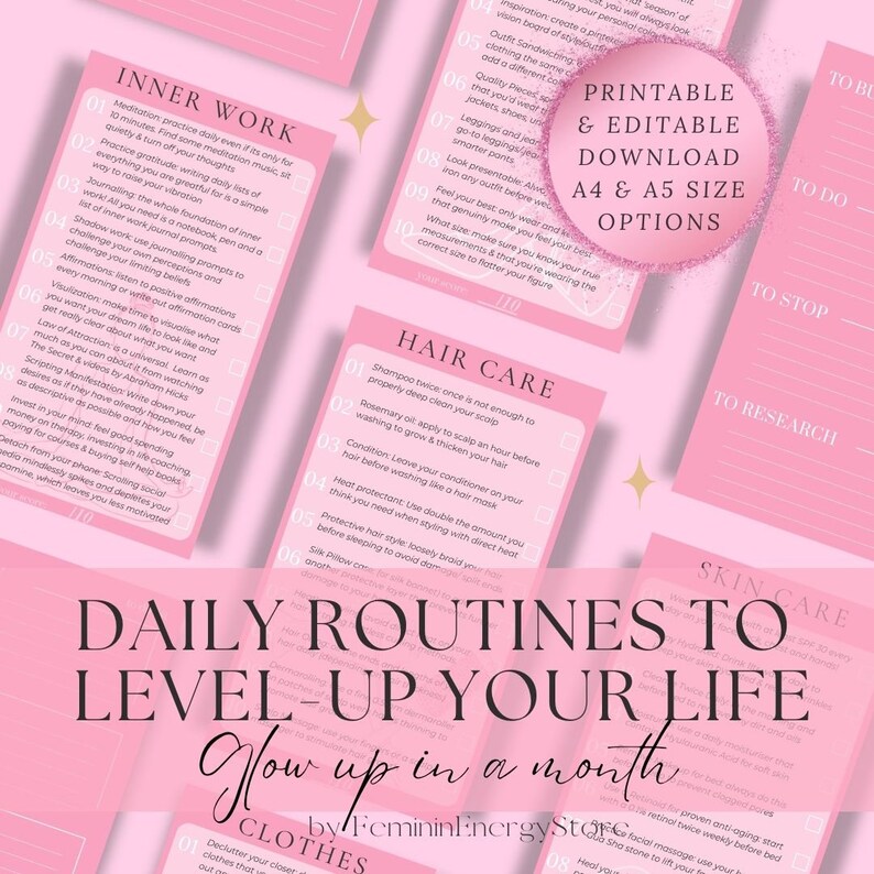 Glow up Checklist 2024, Level-up Planner Self Care, Monthly Glow up ...