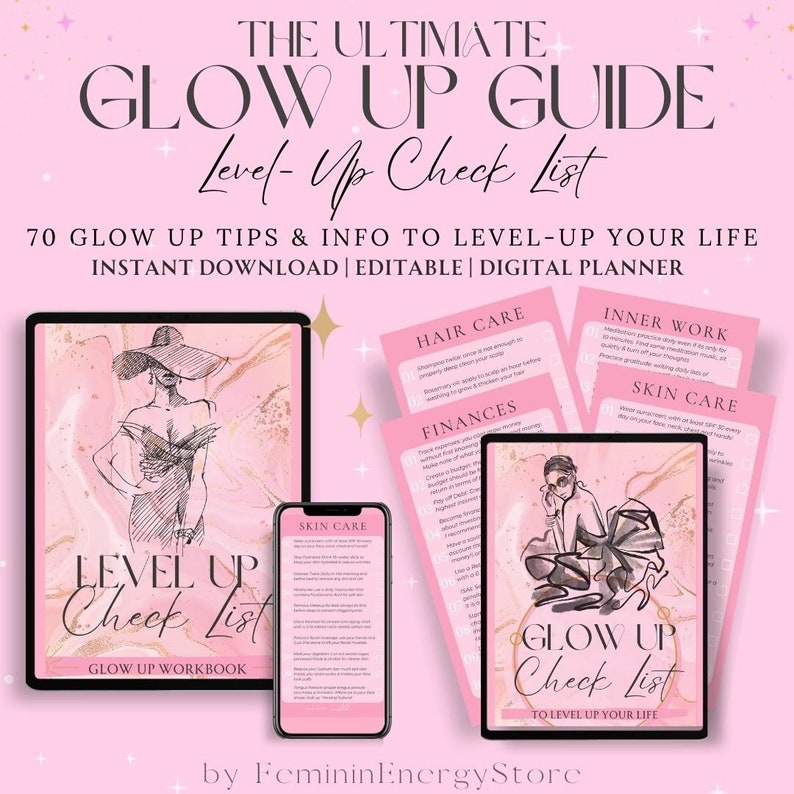 Glow up Checklist 2024, Level-up Planner Self Care, Monthly Glow up ...