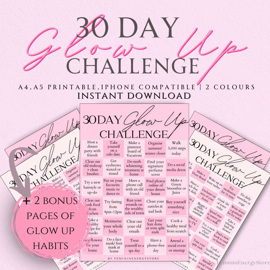 30 Day Glow up Challenge Printable 30 Day Self Care Planner Instant Download That Girl Challenge ...