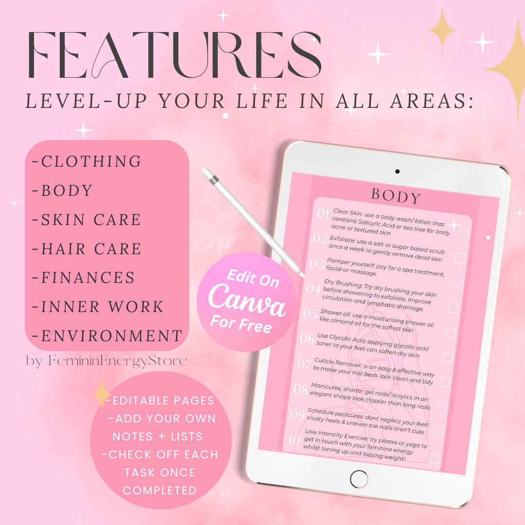 Glow Up Checklist 2024 Level Up Planner Self Care Monthly Glow Up