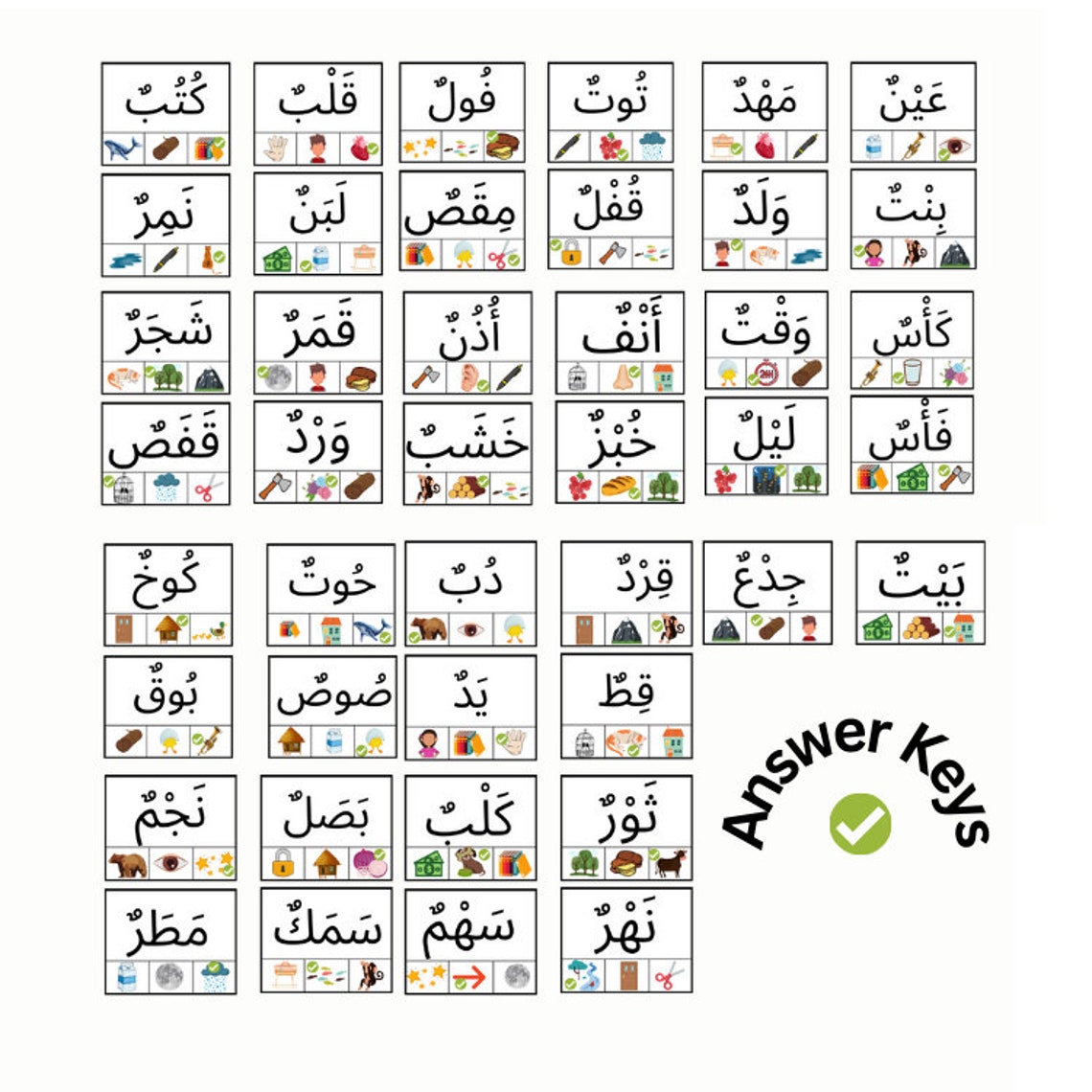 Arabic 3-letter Word Reading Cards: Montessori Vocabulary Practice (PDF ...