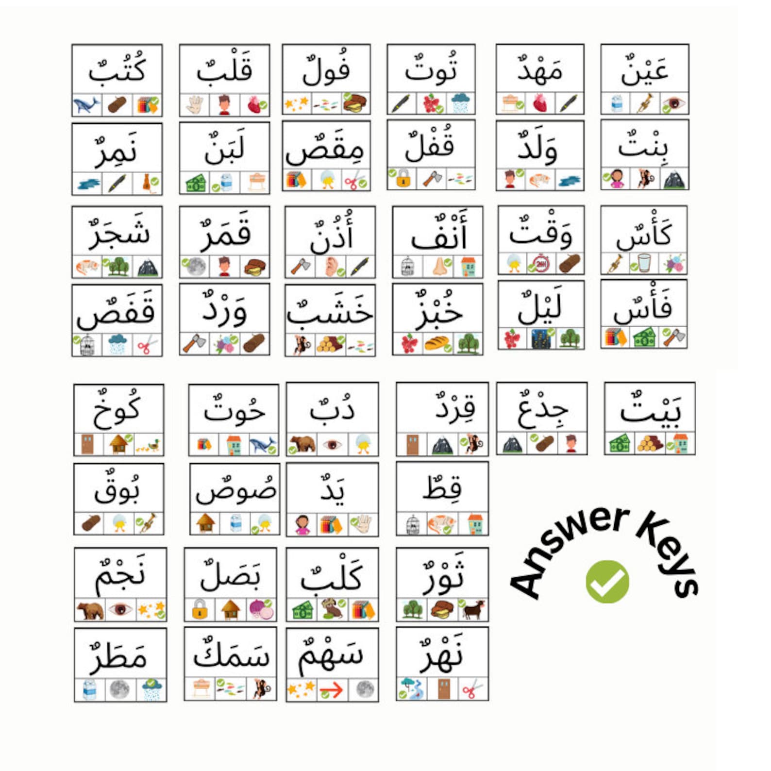 Arabic 3 Letter Word Reading Cards Blending Practice Cards - Etsy