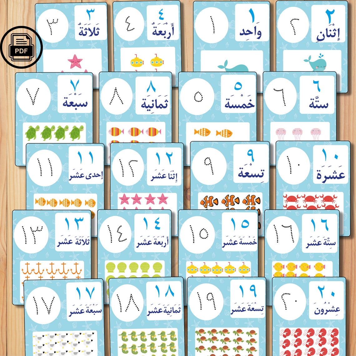 1-20 Arabic Numbers Tracing Cards, Arabic Numbers Flashcards, Learning ...