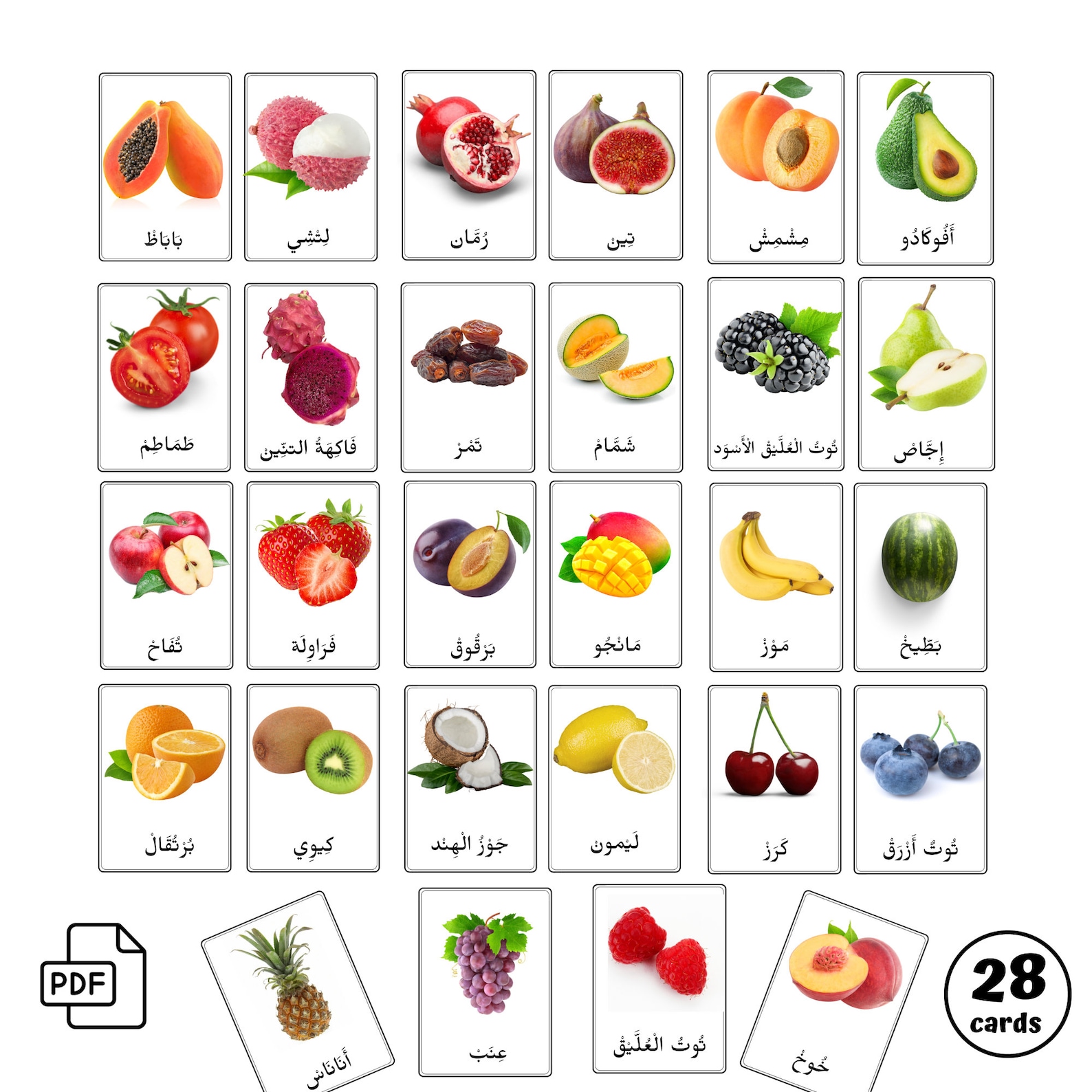 Arabic Fruits Flashcards for Early Learners, Real Pictures, New ...