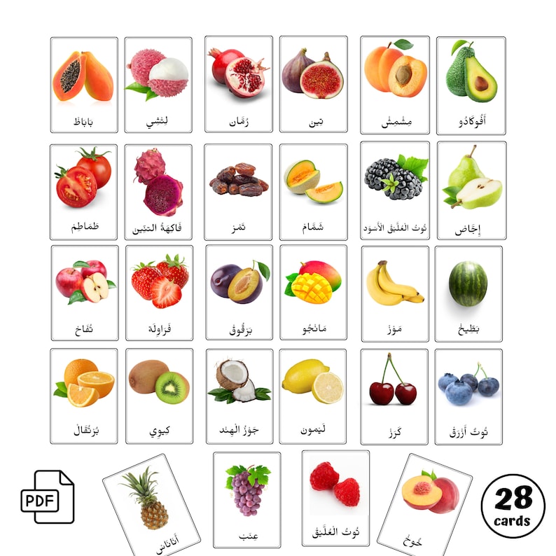 Arabic Fruits Flashcards for Early Learners, Real Pictures, New ...