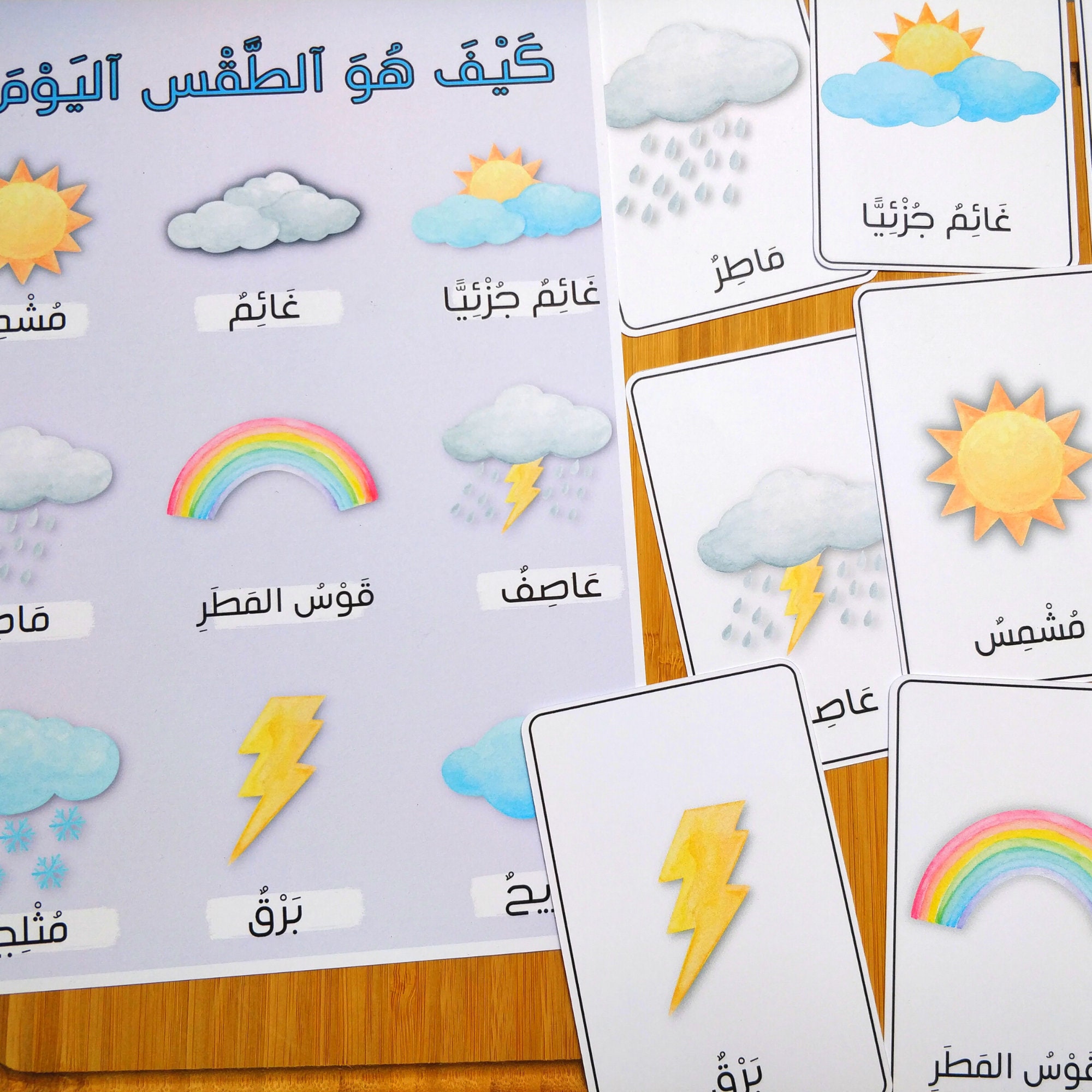 Arabic Weather Flash Cards and Poster: Homeschool Learning (digital ...