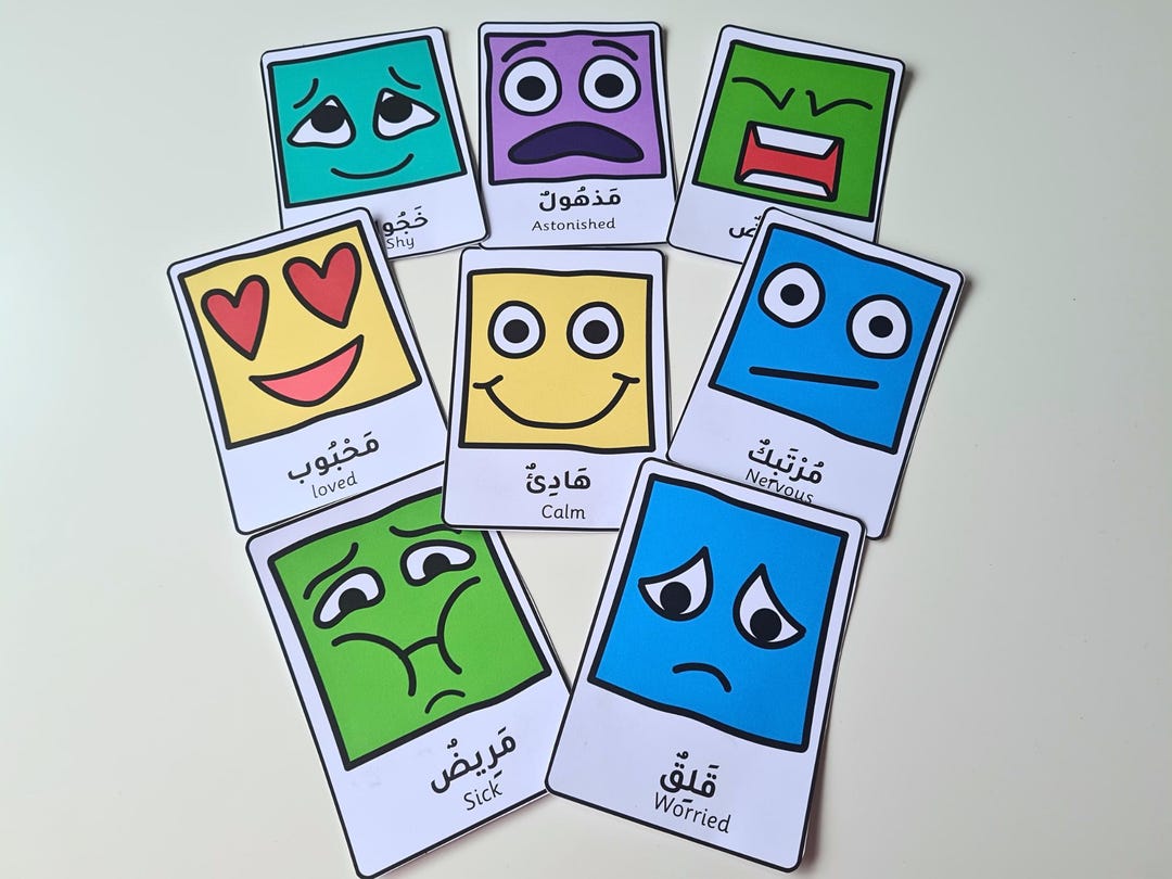 Arabic Emotion Flashcards: Bilingual Learning Cards (digital Download ...