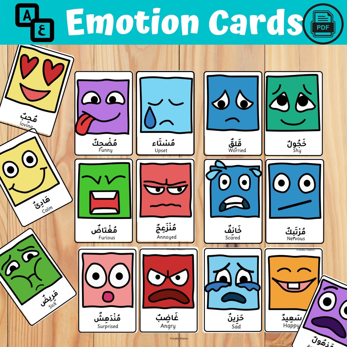 Arabic Emotion Flashcards: Bilingual Learning Cards (digital Download ...