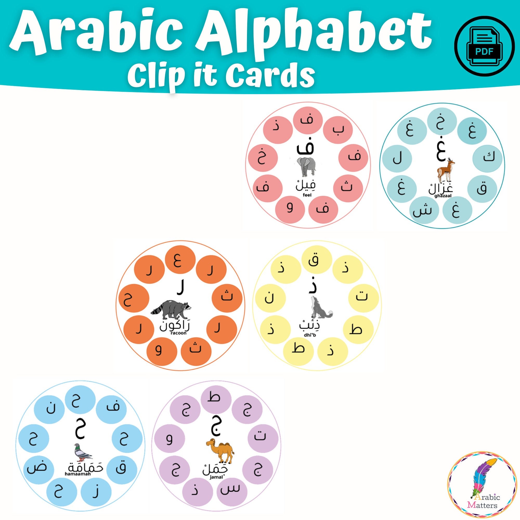 Arabic Alphabet Clip Cards, Arabic Letters Sound, Letters Clip Cards ...