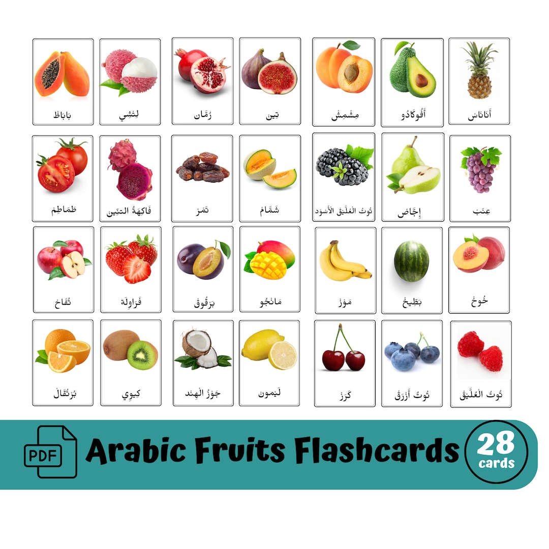 Arabic Fruits Flashcards for Early Learners, Real Pictures, New ...