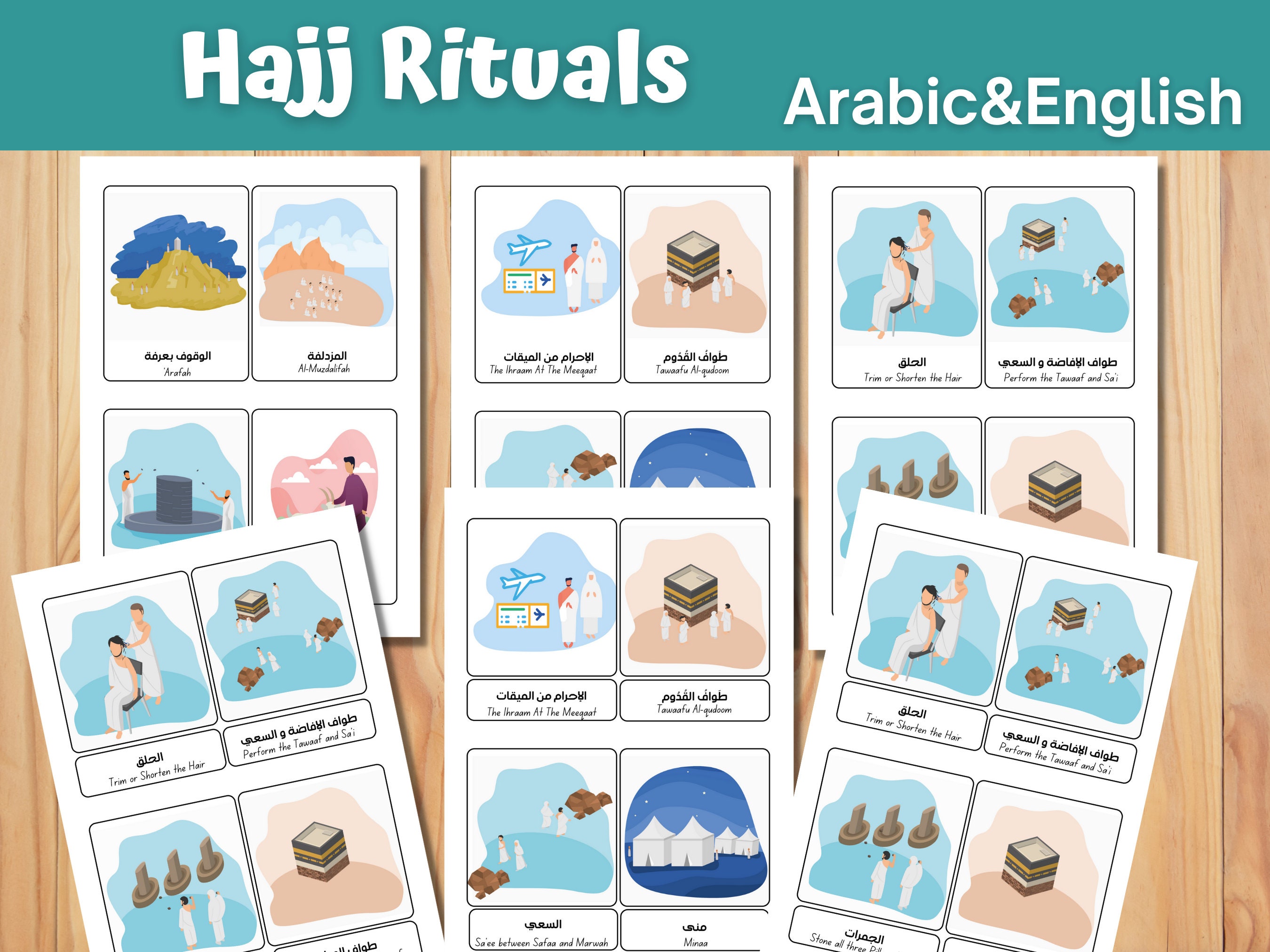 Hajj Rituals Flashcards, Step by Step Hajj Cards, Hajj Journey for Kids ...