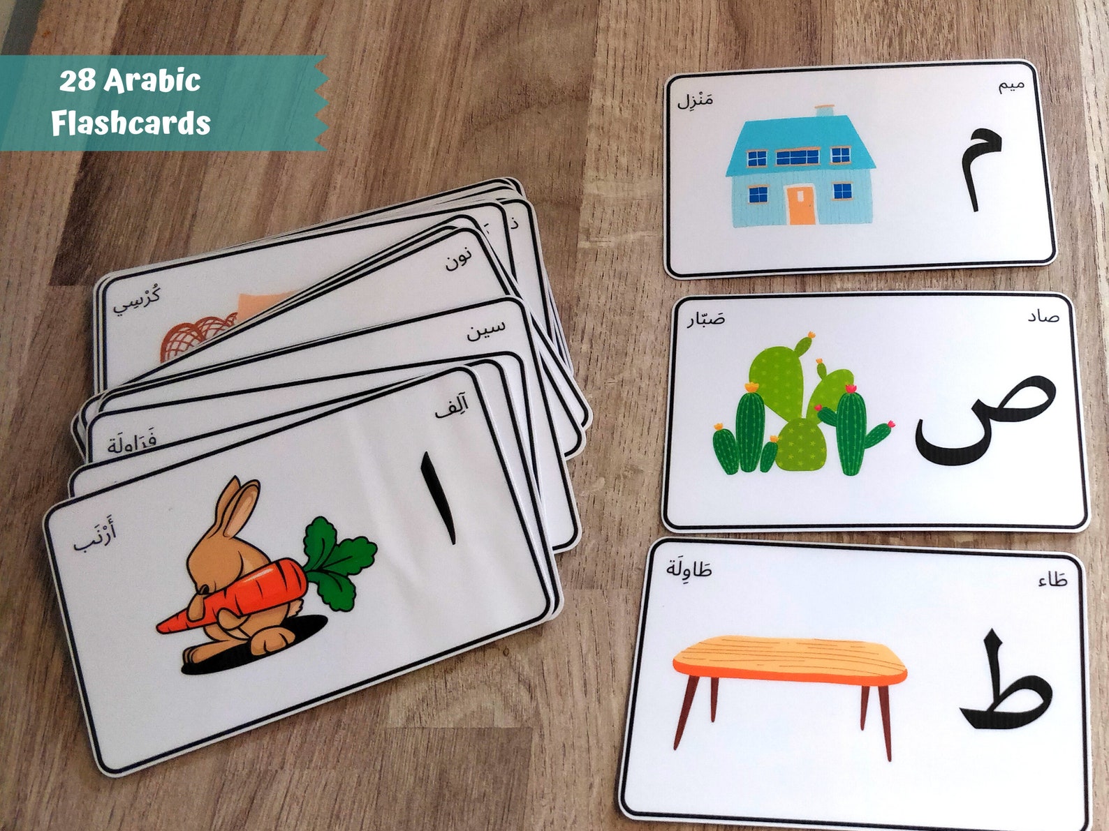 Arabic Alphabet Flashcards With Pictures, Arabic Letters, Arabic ...