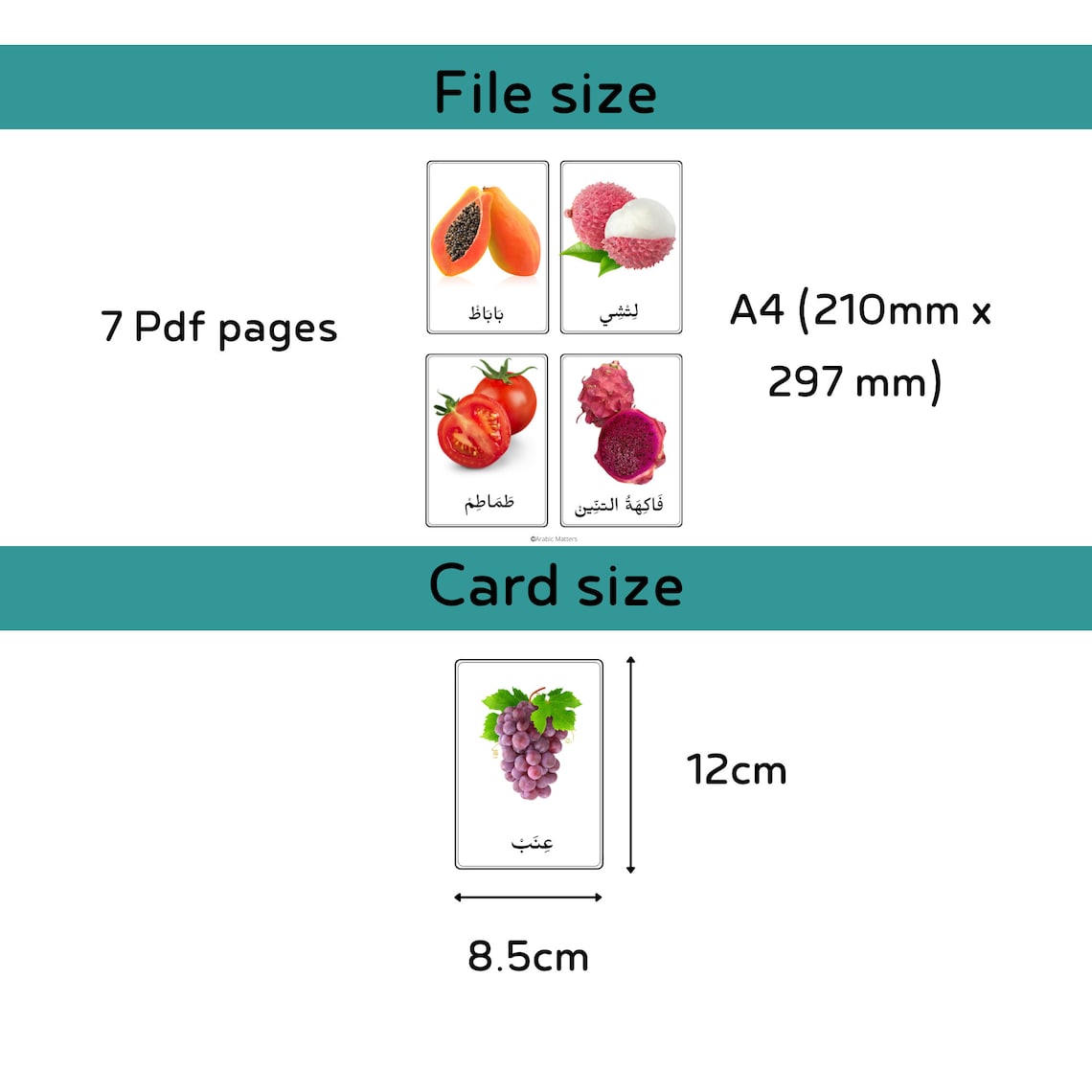Arabic Fruits Flashcards for Early Learners, Real Pictures, New ...
