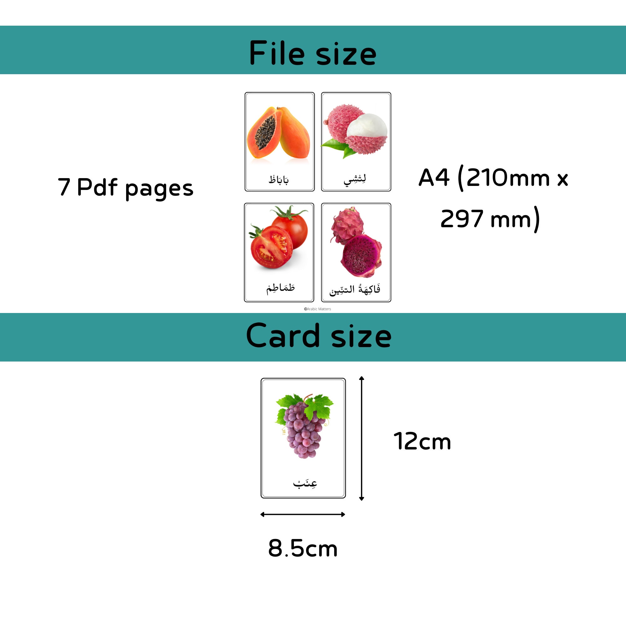 Arabic Fruits Flashcards for Early Learners, Real Pictures, New ...