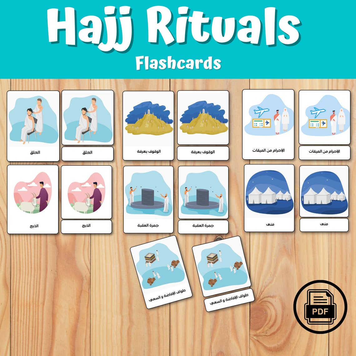 Hajj Rituals Flashcards, Step by Step Hajj Cards, Hajj Journey for Kids ...