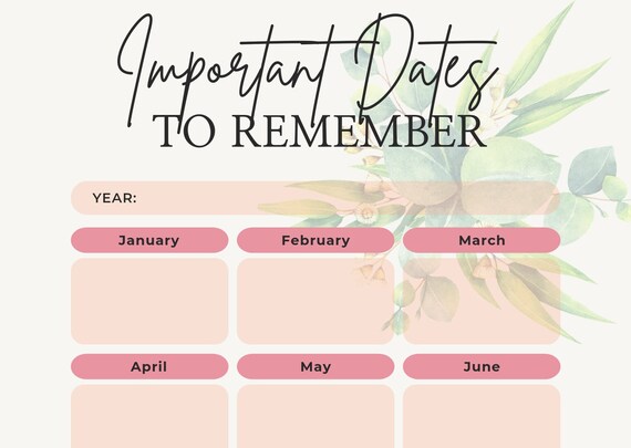 Important Dates To Remember Printable