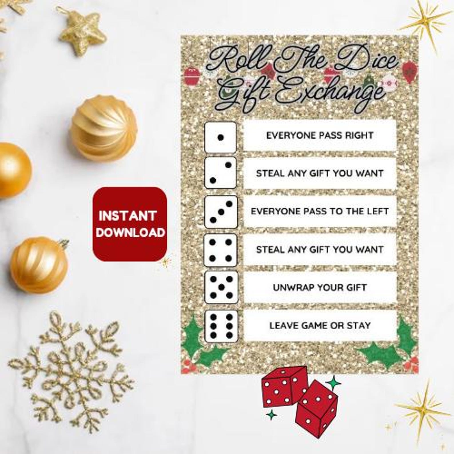 PRINTABLE Roll the Dice Gift Exchange Game, White Elephant Gift ...