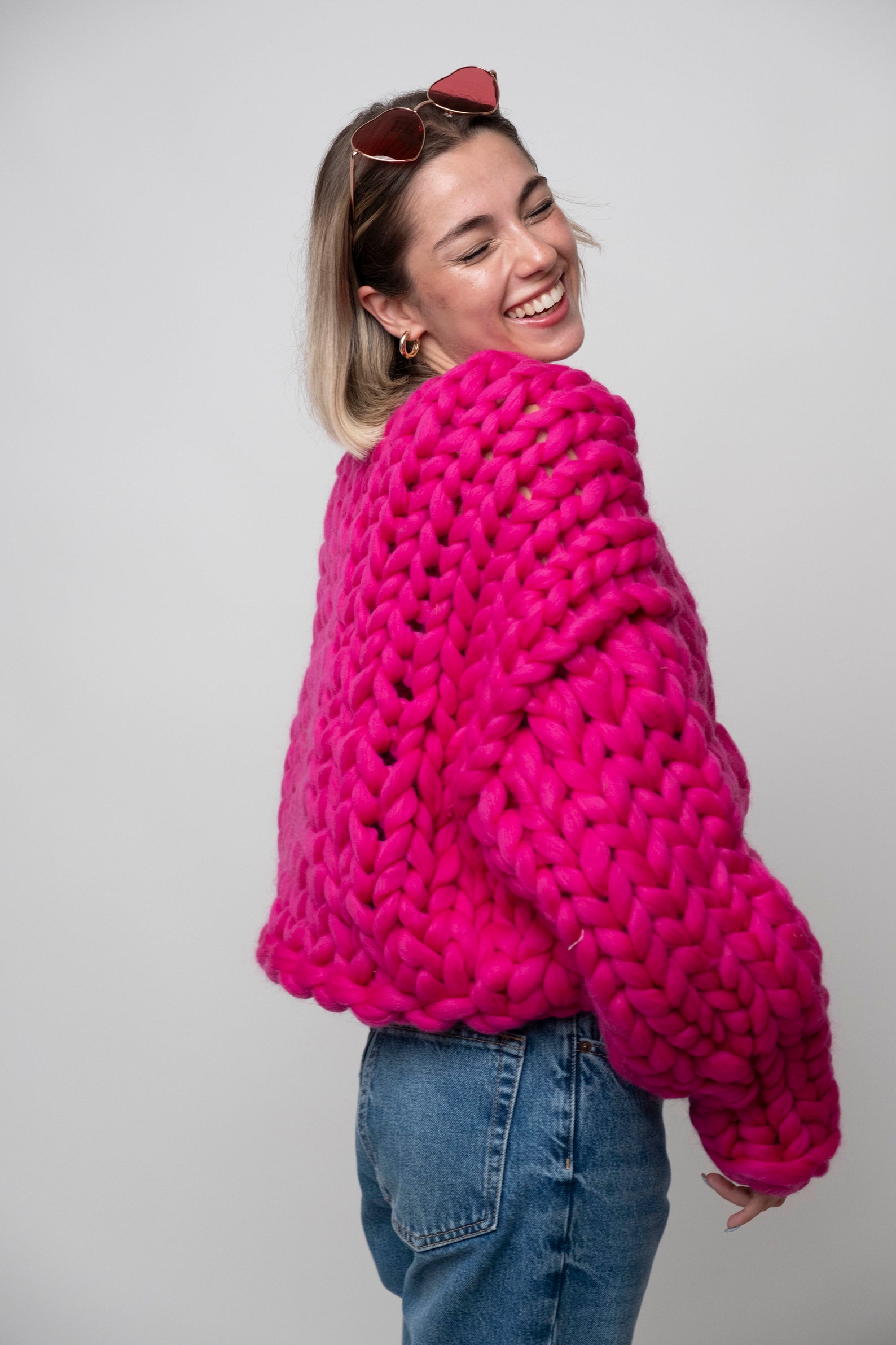 Fuchsia Cardigan, Pink Cardigan, Chunky Cardigan, Wool Cardigan, Knit ...