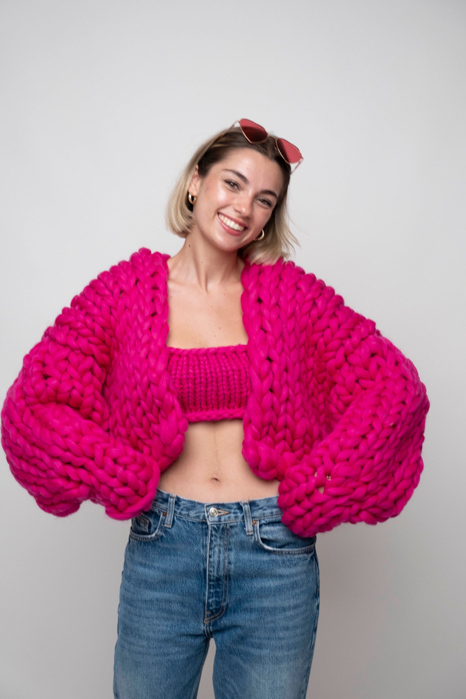 Fuchsia Cardigan, Pink Cardigan, Chunky Cardigan, Wool Cardigan, Knit ...