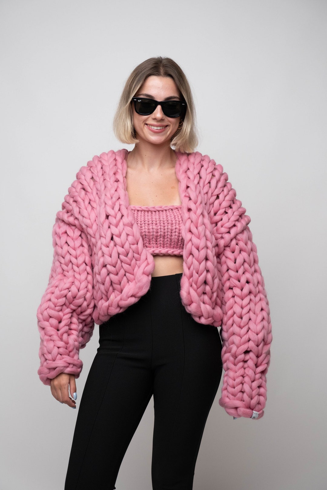 Pink Cardigan, Chunky Cardigan, Wool Cardigan, Knit Chunky Cardigan ...