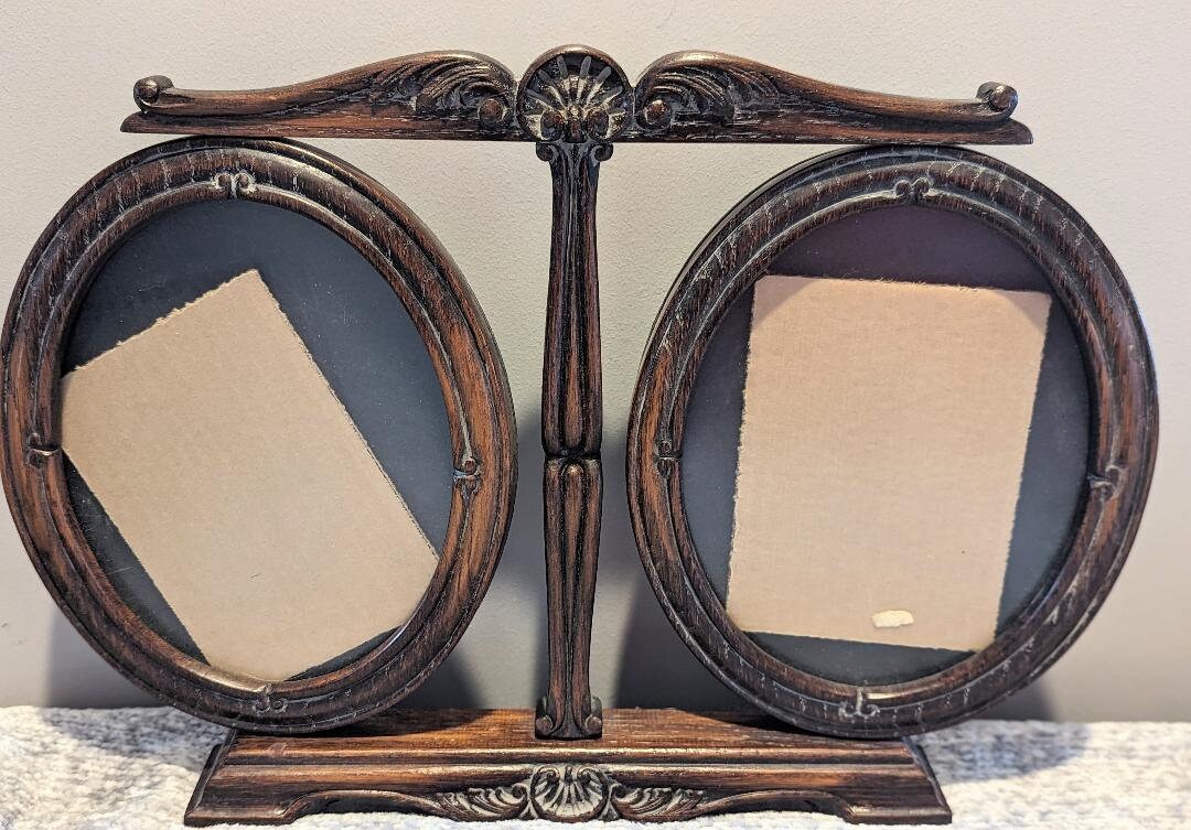 Antique Sold Wood Double Picture Frame on Swivel Stand - Etsy