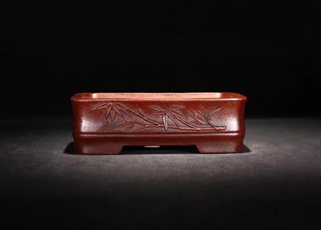 Rectangular Shallow Bonsai Pot Stickers Bamboo Leaf Flower Pots Yixing ...