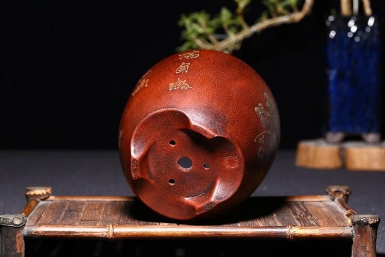 Round Bonsai Flowerpot Yixing Purple Clay Pottery Simple Retro Painting ...