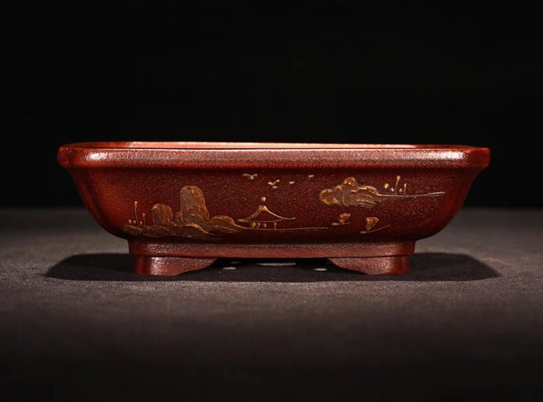 Rectangular Shallow Bonsai Pot Old Style Yixing Purple Sand Flower Pot ...