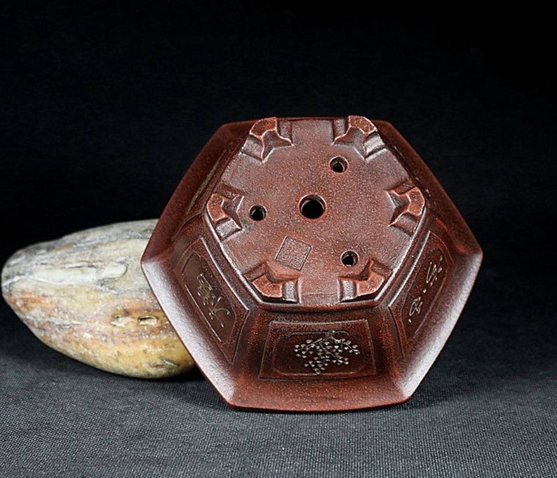 Mini Hexagonal Bonsai Flower Pot Handmade Painting Yixing Zisha Pottery ...