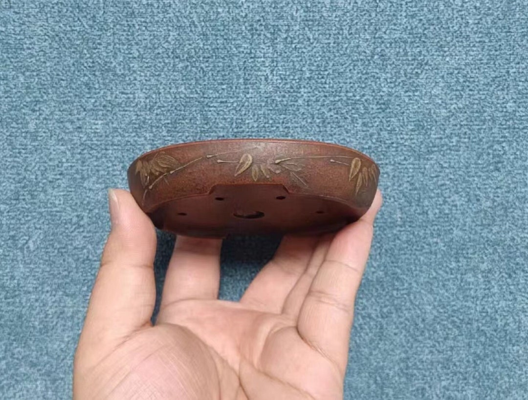 Mini Old Style Oval Shallow Bonsai Pot Handmade Clay Painted ...