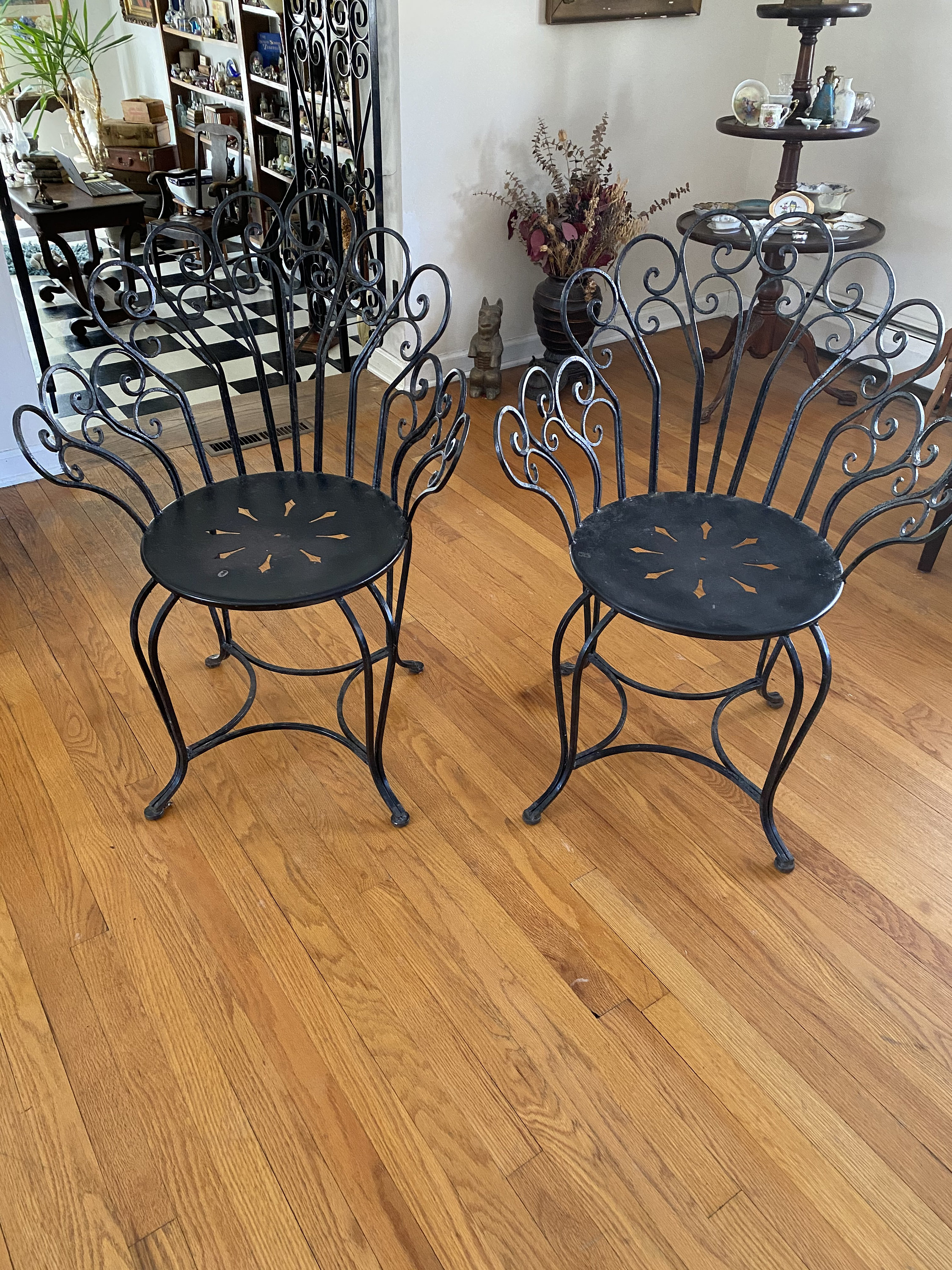 Vintage Pair Black Peacock Wrought Iron Arm Chairs - Etsy