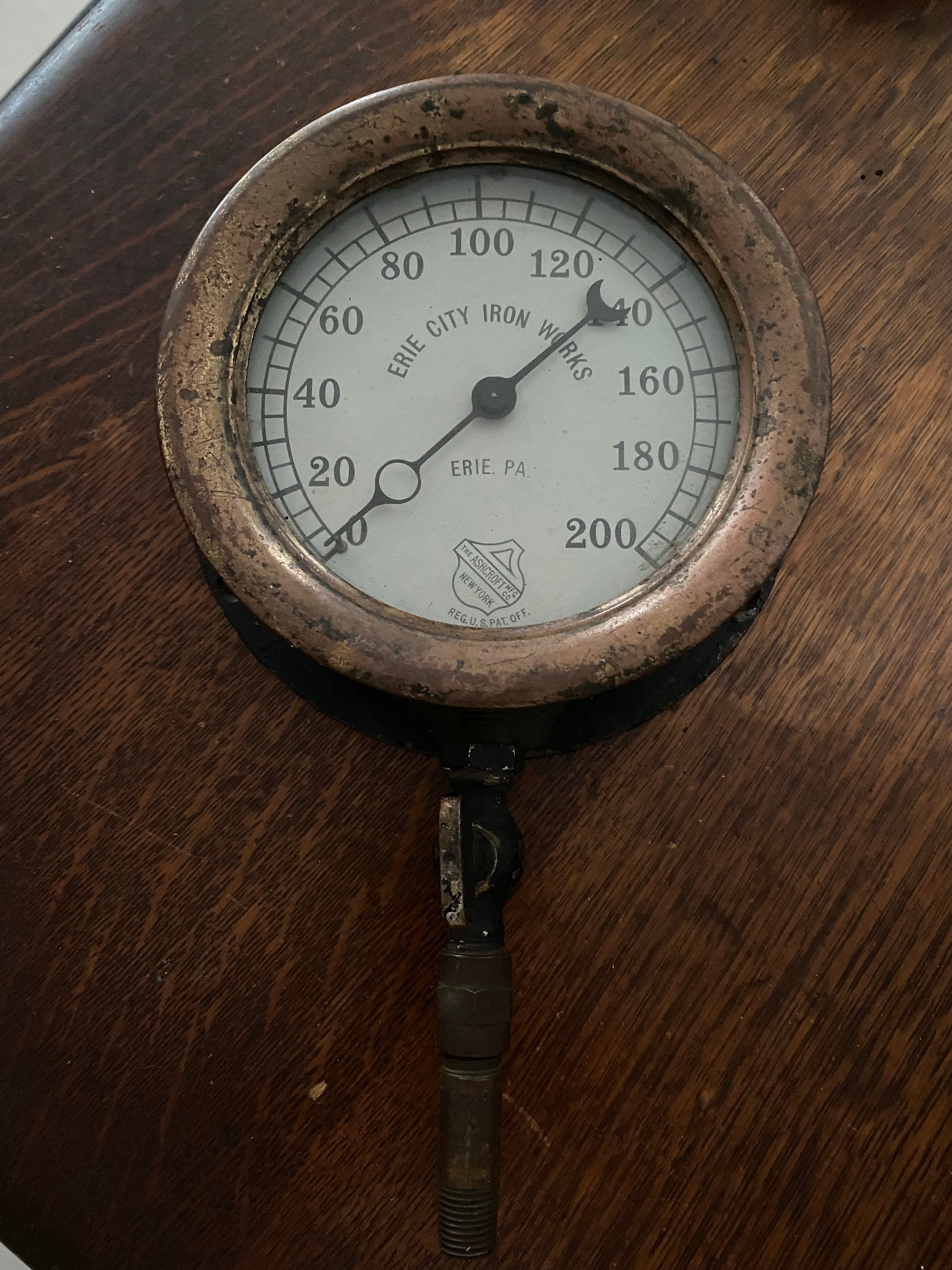 Large 6” Early 1900 Vintage Brass Ashcroft Pressure Gauge, Steam Boiler ...
