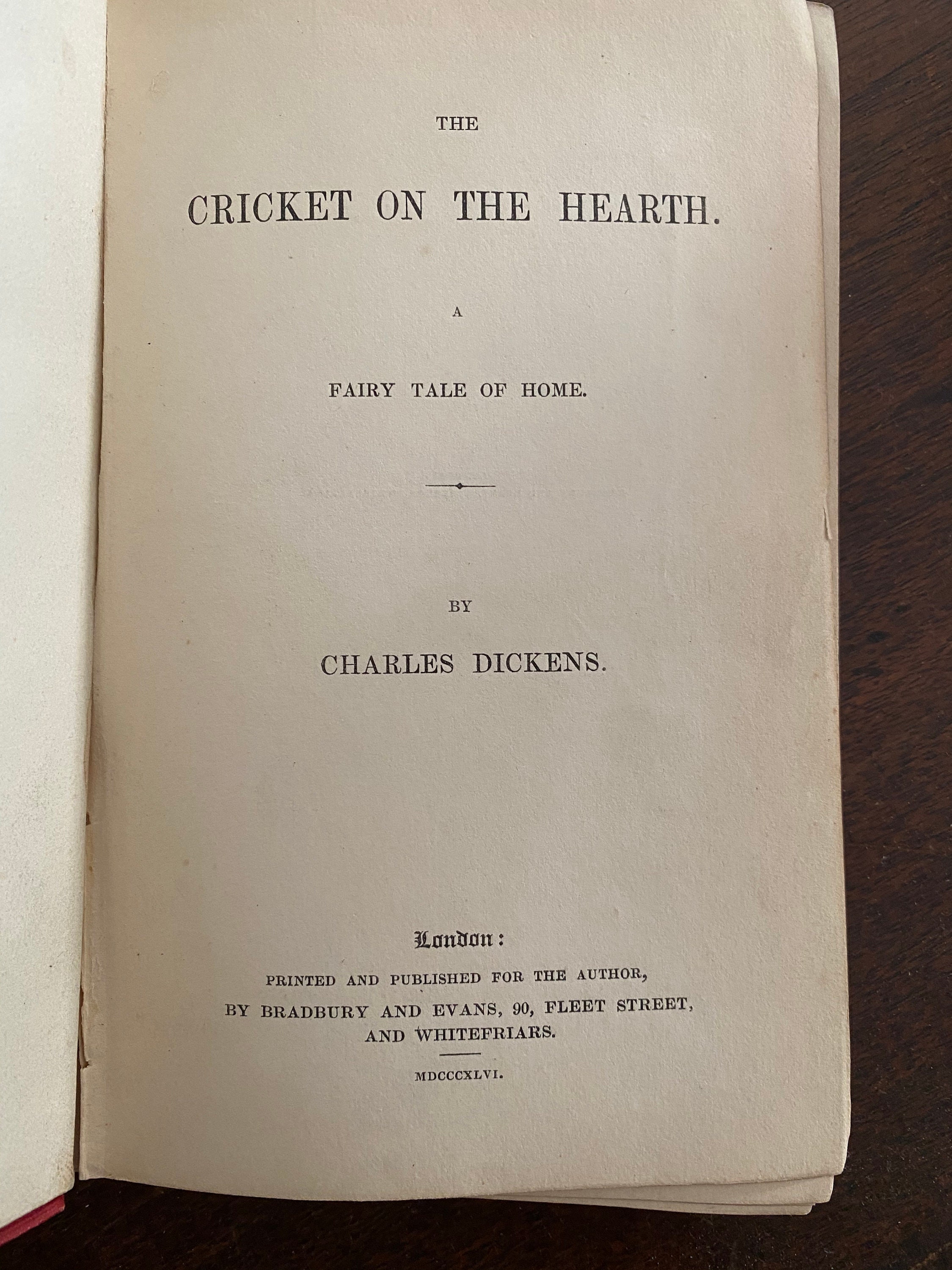 Charles Dickens. the Cricket on the Hearth. A Fairy Tale of Home ~ 1846 ...