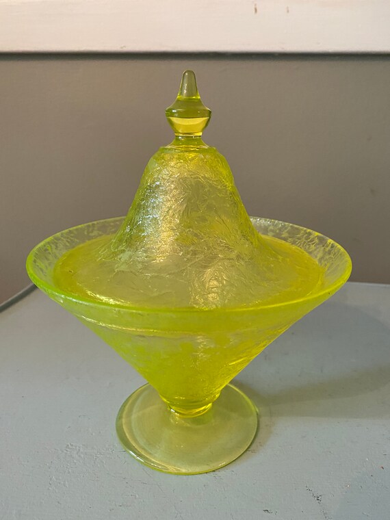 Vintage Yellow Uranium Glass Raised Decoration Covered Candy | Etsy