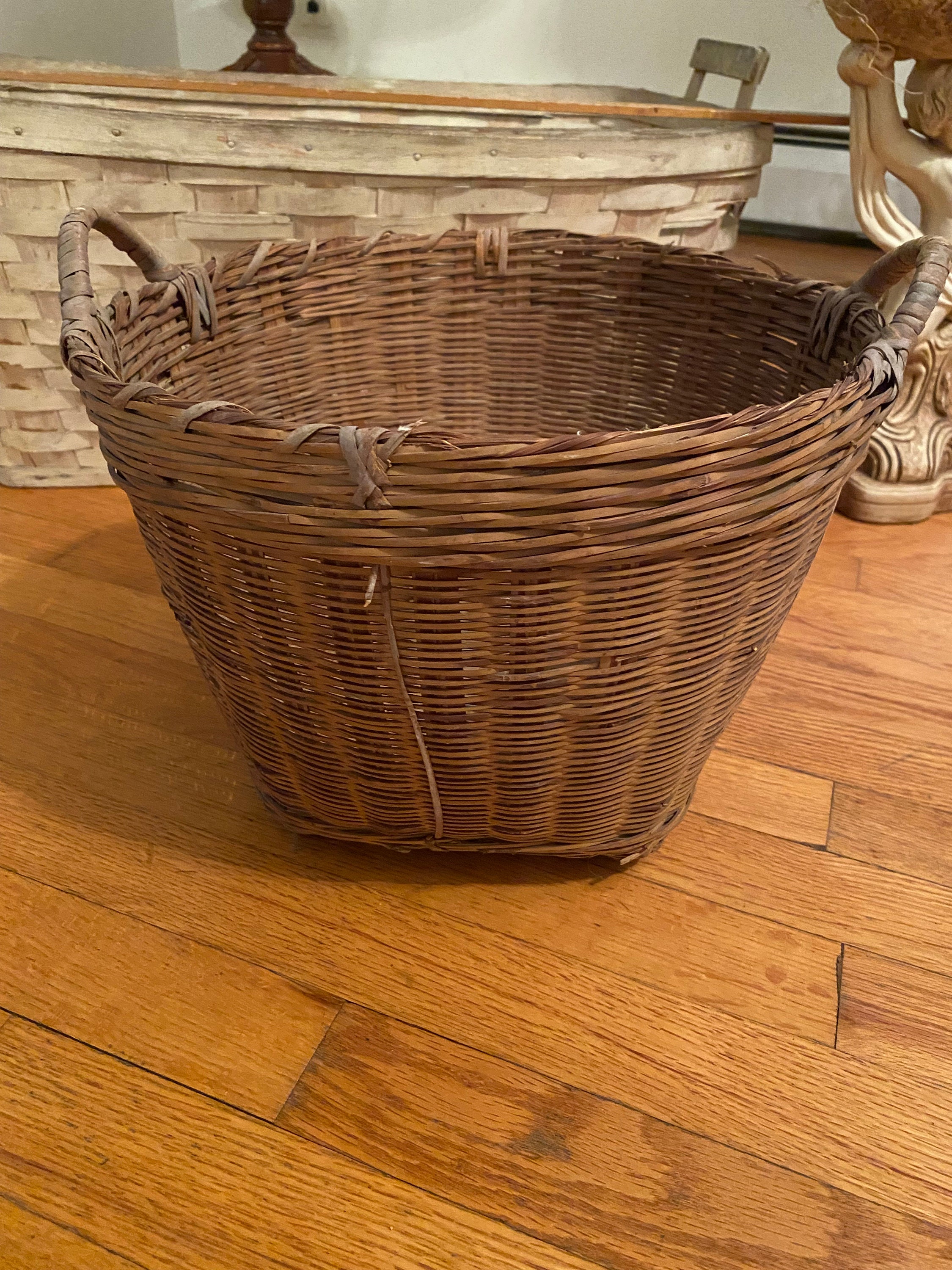 Vintage Mid Century Woven Rattan Basket - Etsy