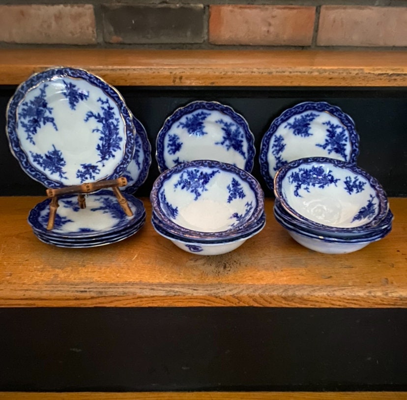 Antique 20 Piece Flow Blue "touraine" Pattern Lot ~ Stanley Pottery Co ...