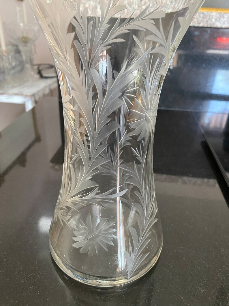 Vintage Cut Glass Crystal Vase Stunning Floral Design - Etsy