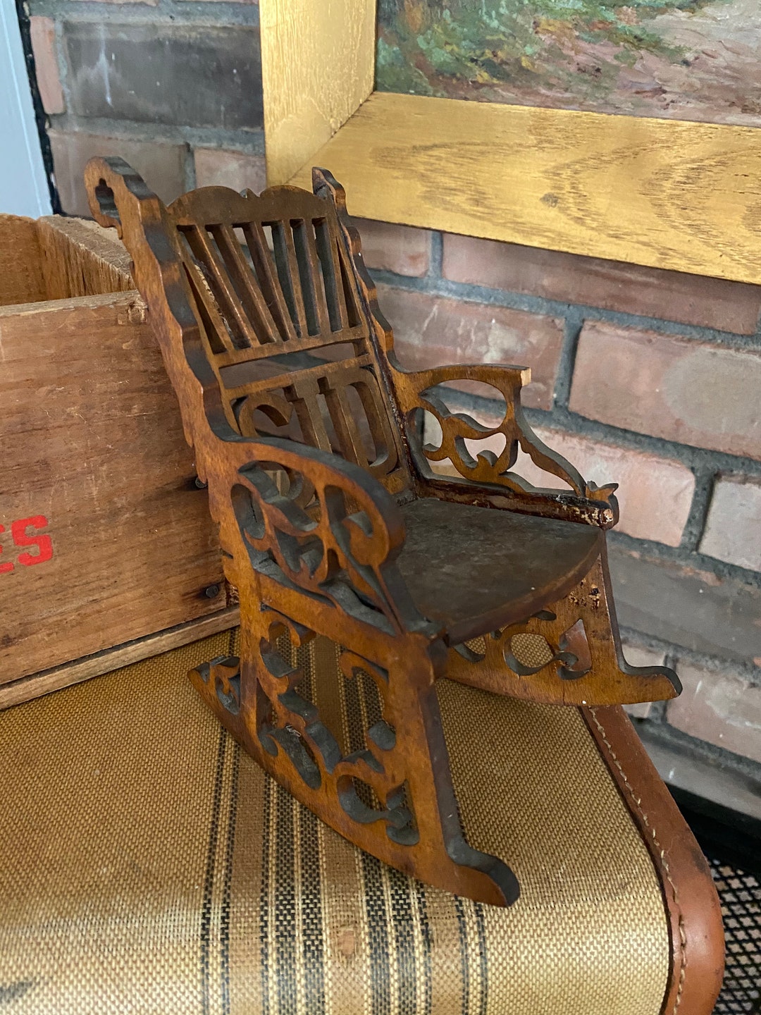 Antique 19th Century Hand Carved Wood Doll Rocker ~ C. 1892 - Etsy