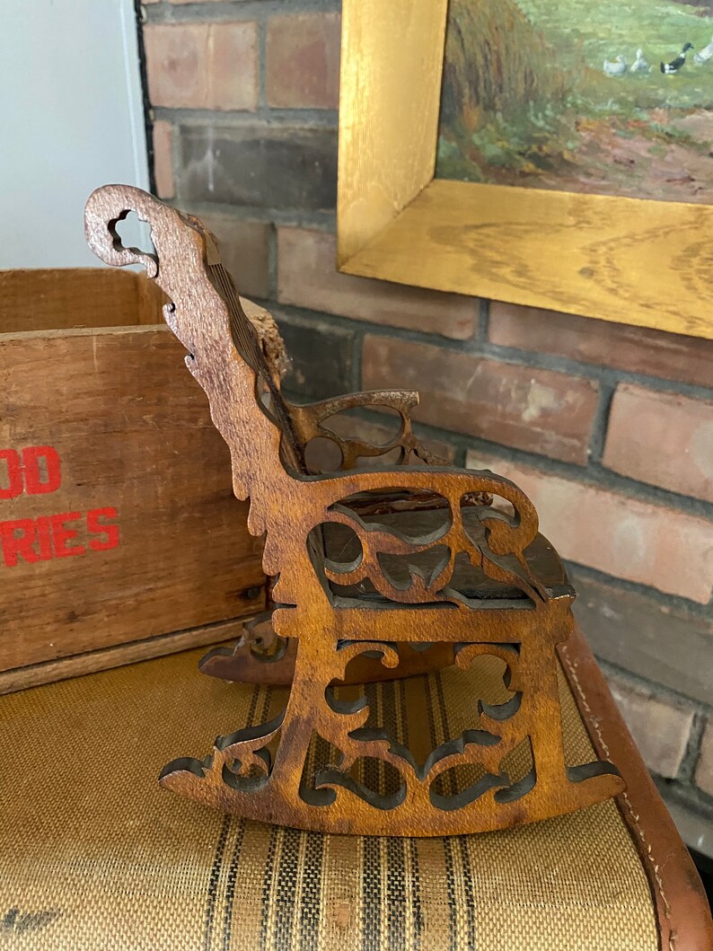 Antique 19th Century Hand Carved Wood Doll Rocker ~ C. 1892 - Etsy