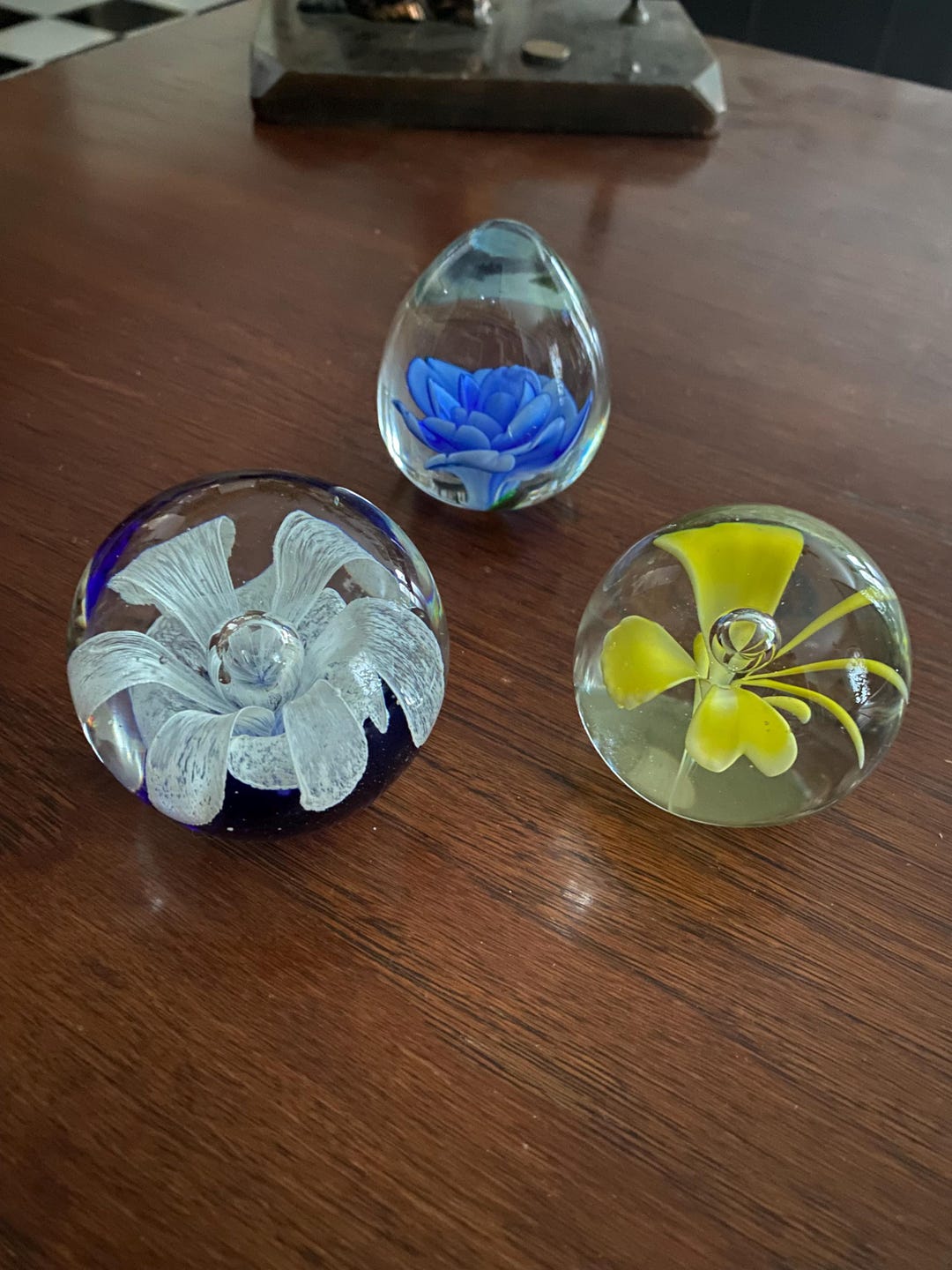 Trio of Vintage Glass Paperweights W/ Flowers - Etsy