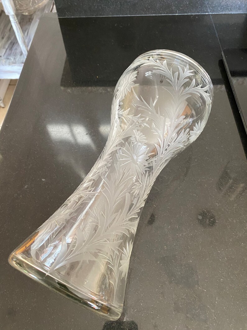 Vintage Cut Glass Crystal Vase ~ Stunning Floral Design - Etsy