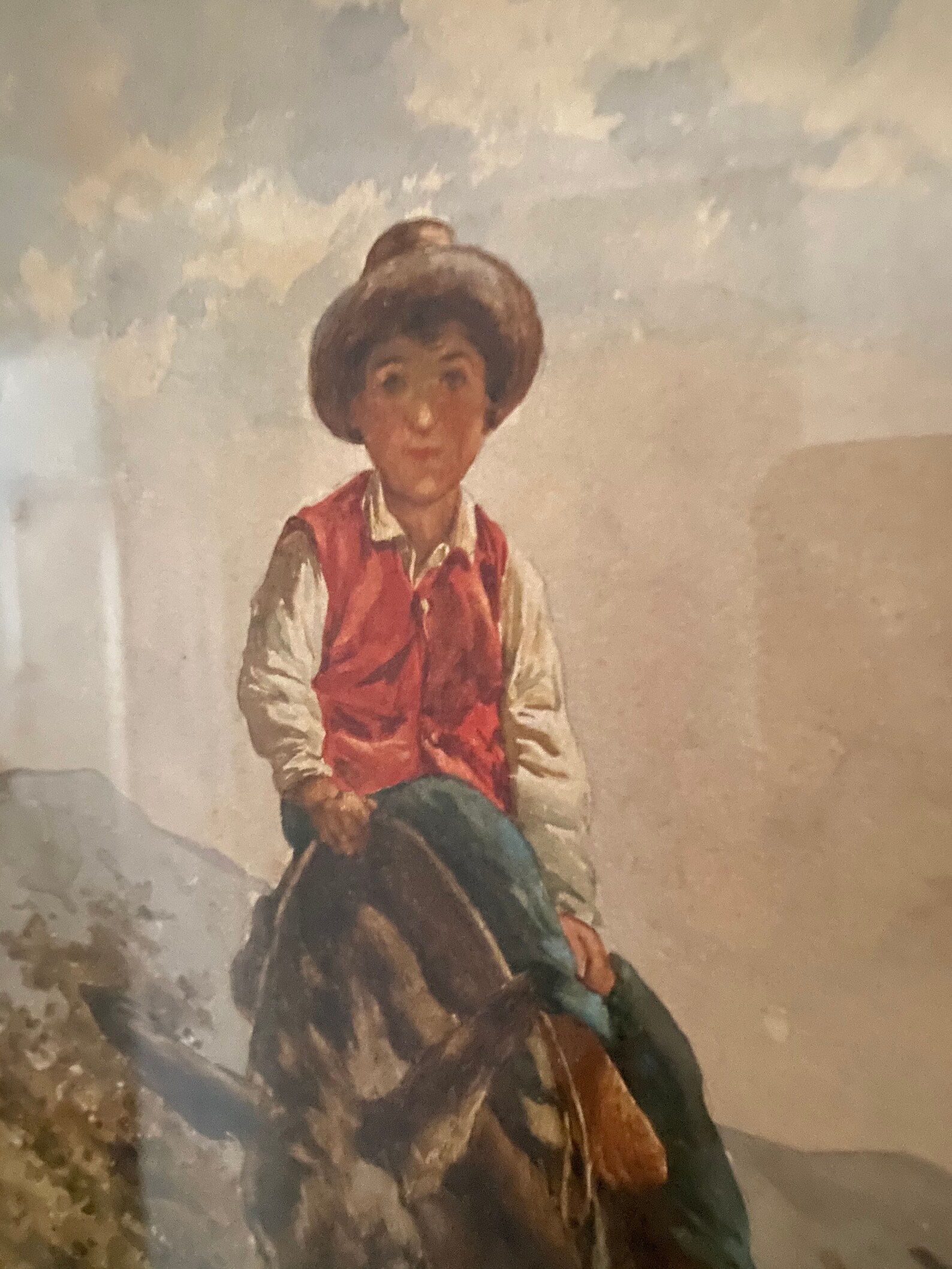 Italian Watercolor by Listed Artist Eduardo Vitali ~ Boy on Donkey ...