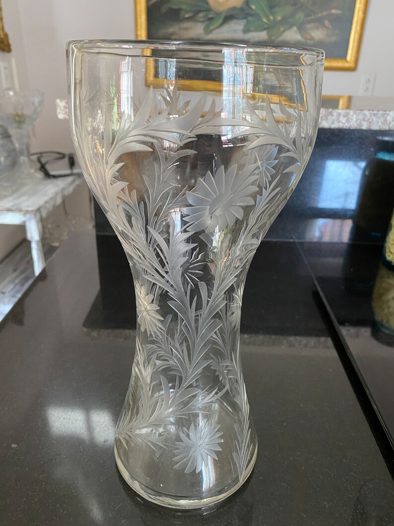Vintage Cut Glass Crystal Vase Stunning Floral Design - Etsy