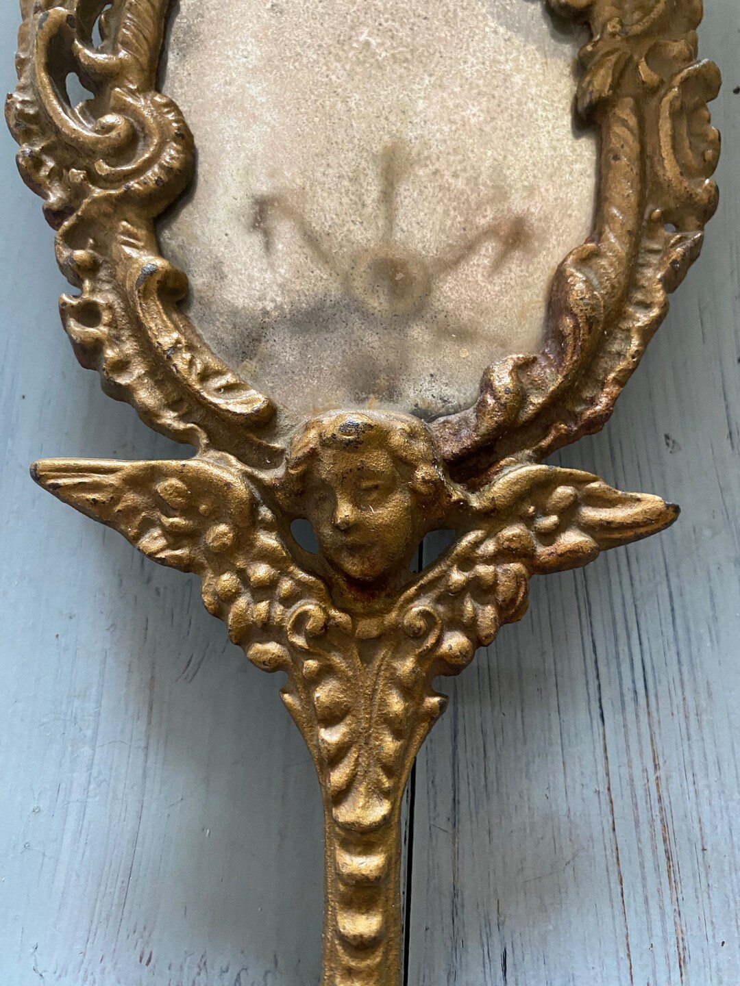 Antique Gilded Cast Iron Art Hand Mirror - Etsy