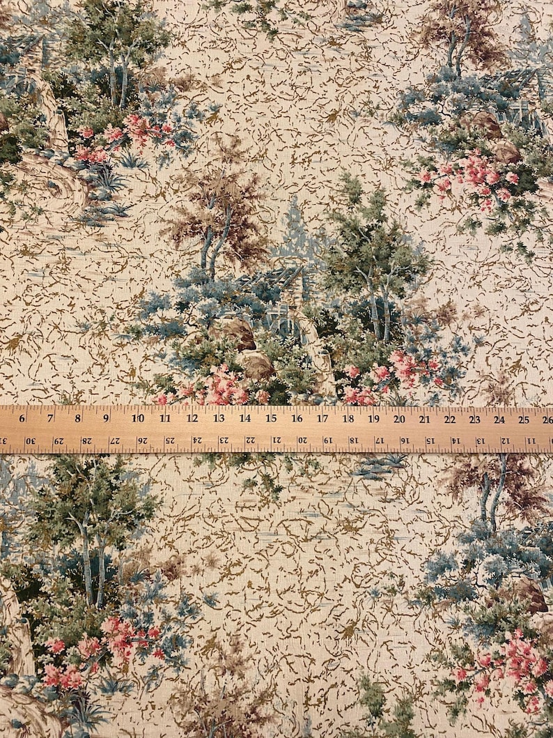 1940s Vintage Floral Bark Cloth Fabric, Gold Accents (46in W X 46in L ...