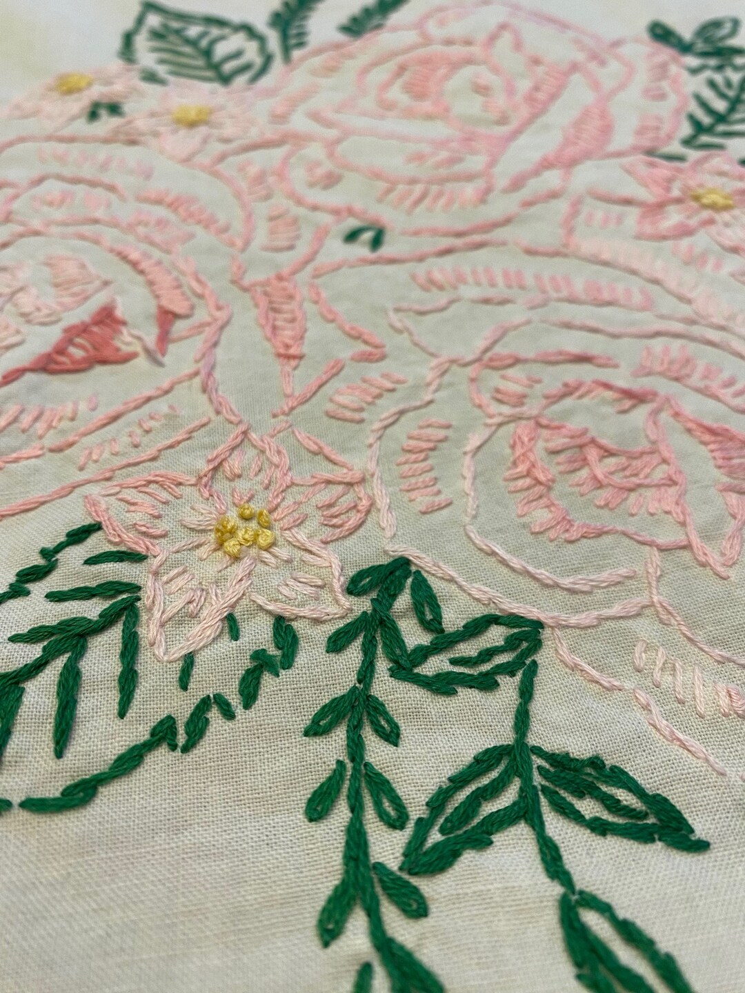 16 in W X 14.5 L Vintage Cotton Pink Rose Embroidered Linen - Etsy