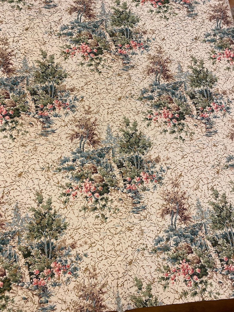 1940s Vintage Floral Bark Cloth Fabric, Gold Accents (46in W X 46in L ...