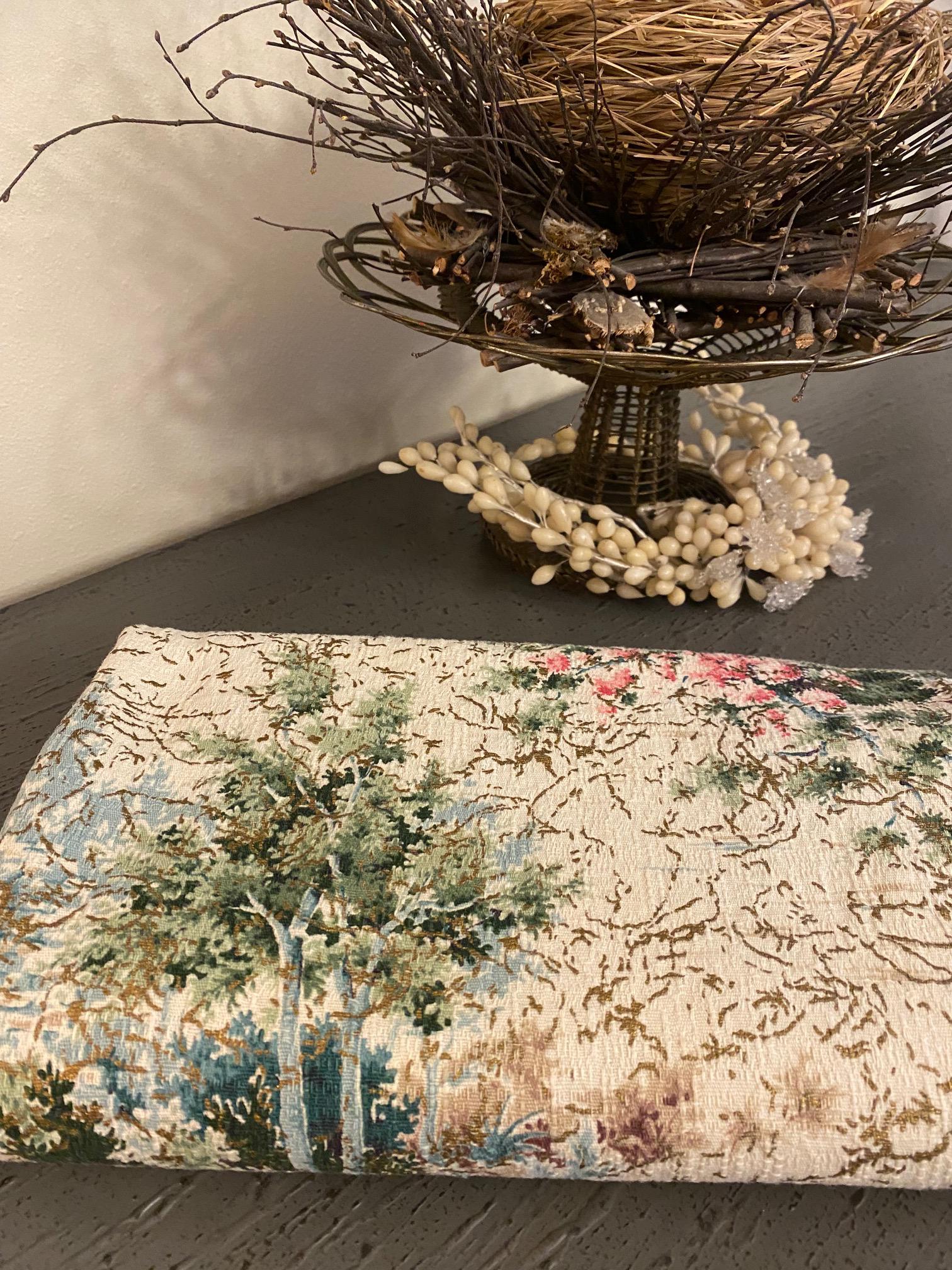1940s Vintage Floral Bark Cloth Fabric, Gold Accents (46in W X 46in L ...